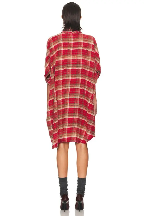 R13 Plaid Oversized Boxy Shirt Dress - Red Plaid