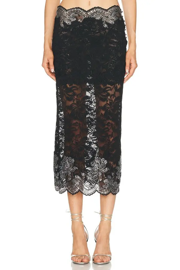 Rabanne Studded Lace Midi Skirt