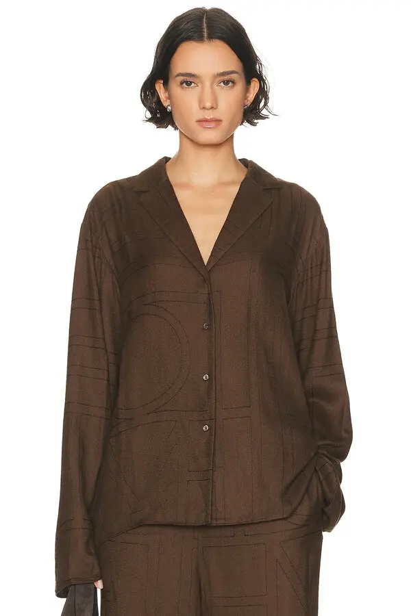 TOTEME Monogram Flannel Pajama Top - Dark Brown