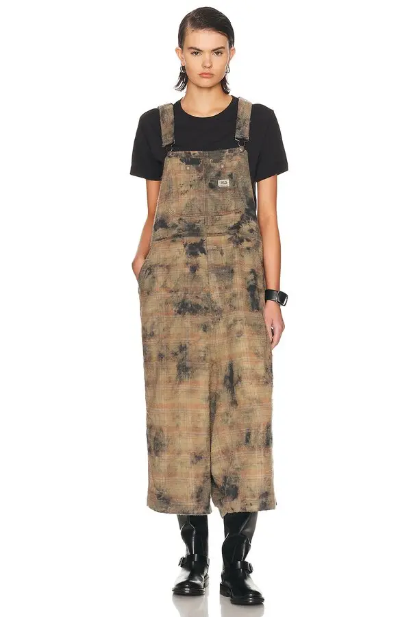 R13 Jumbo Overalls - Bleached Orange Green Plaid