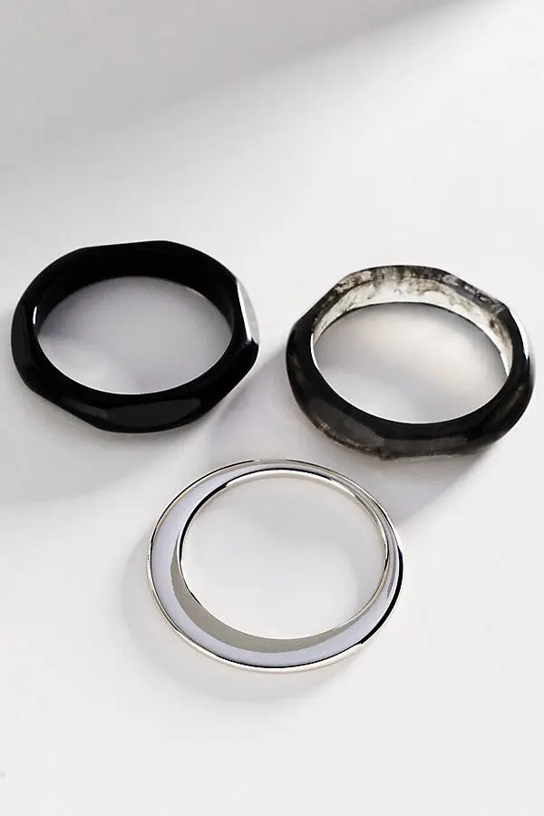 Anthropologie Set Of Three Bangles - Black/silver