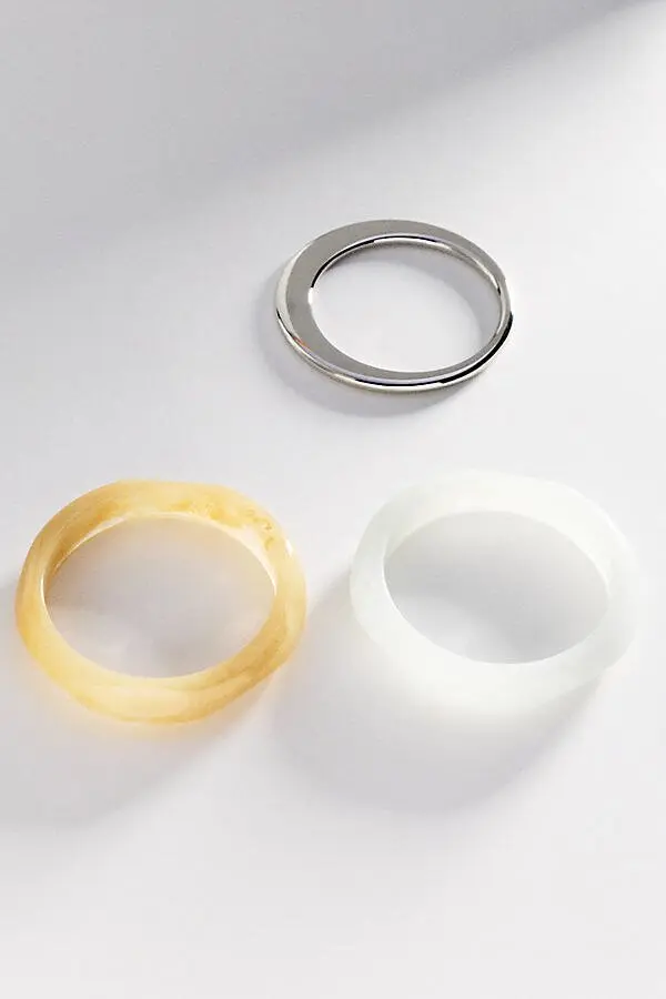 Anthropologie Set Of Three Bangles - Cream/silver