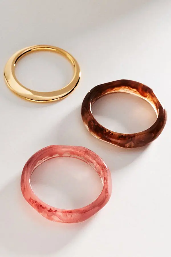 Anthropologie Set Of Three Bangles - Mauve/gold