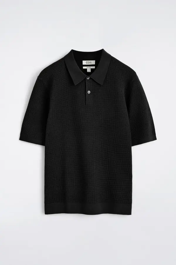 Cos Waffle-knit Cotton Polo Shirt - Black