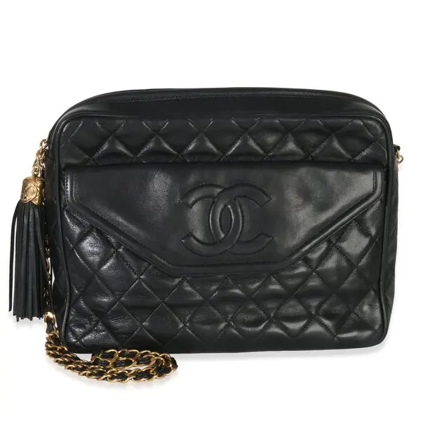 Chanel Vintage 24k Quilted Lambskin Tassel Camera Bag - Black