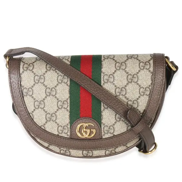 Gucci Beige Gg Supreme Canvas Ophidia Gg Curved Flap Bag - Brown