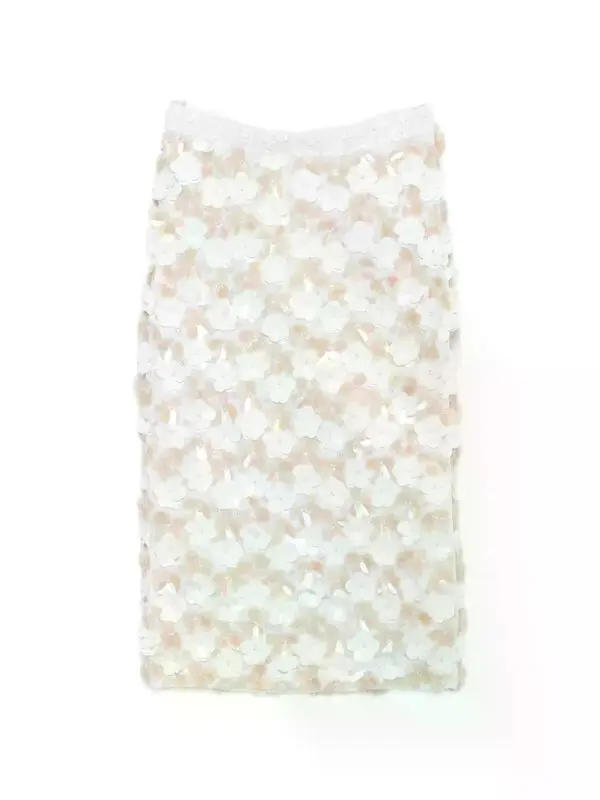 P.a.r.o.s.h Floral-appliqué Midi Skirt - White