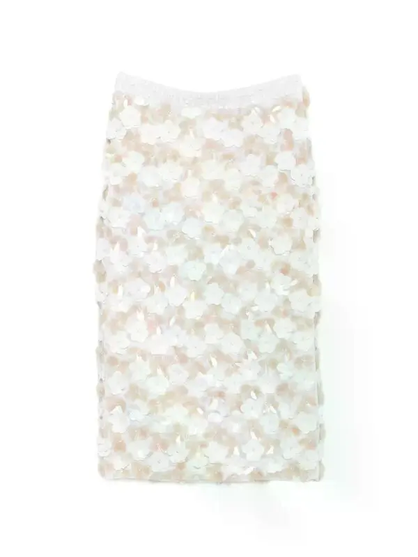 P.a.r.o.s.h Floral Appliqué Midi Skirt - White