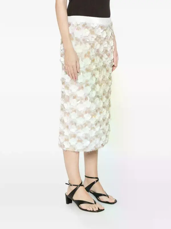 P.a.r.o.s.h Floral Appliqué Midi Skirt - White