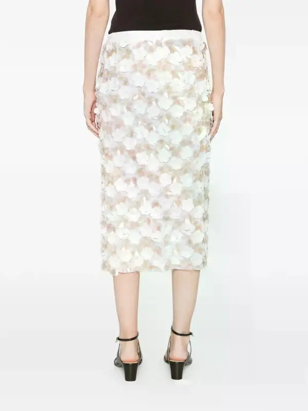 P.a.r.o.s.h Floral Appliqué Midi Skirt - White