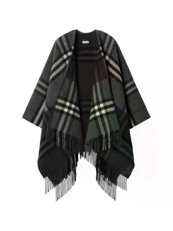 Burberry Contrast Check Cashmere Wool Cape - Grey