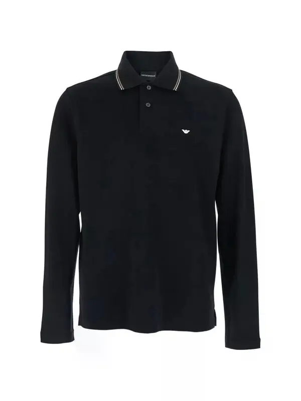 Emporio Armani Long-sleeve Logo-detail Polo Shirt - Black