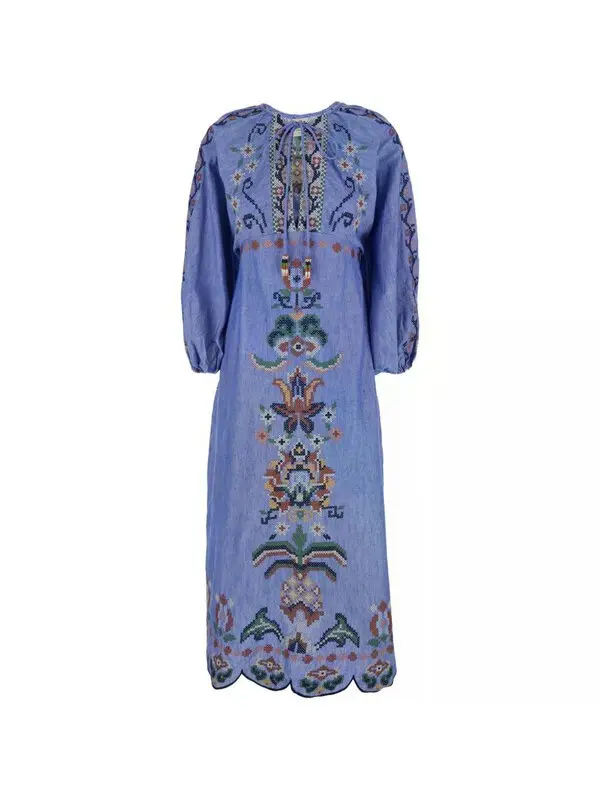 Farm Rio Garden Tapestry Embroidered Mini Dress - Blue