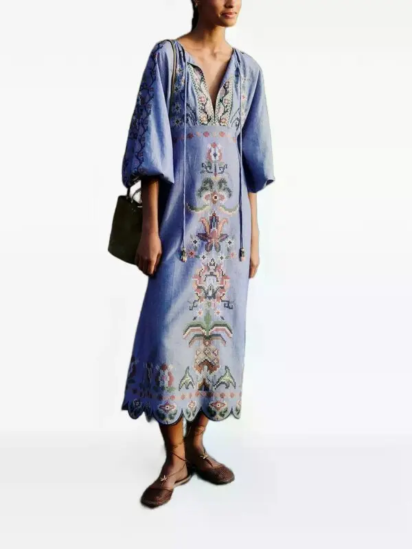 Farm Rio Garden Tapestry Embroidered Mini Dress - Blue