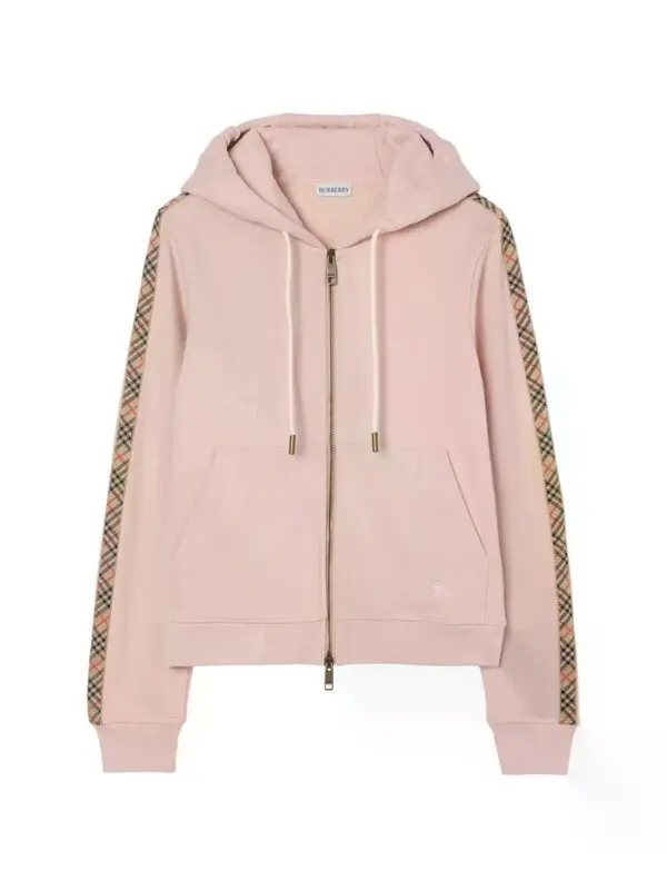 Burberry Check-trim Cotton Zip Hoodie - Pink