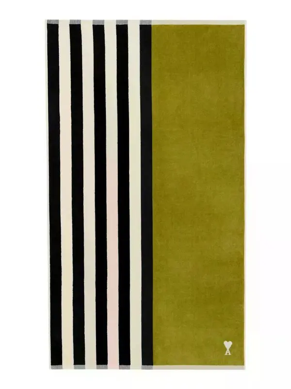 AMI Paris De Coeur Striped Beach Towel - Green