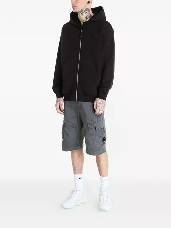 C.P. COMPANY Diagonal Raised Zip-up Cotton Hoodie - Black