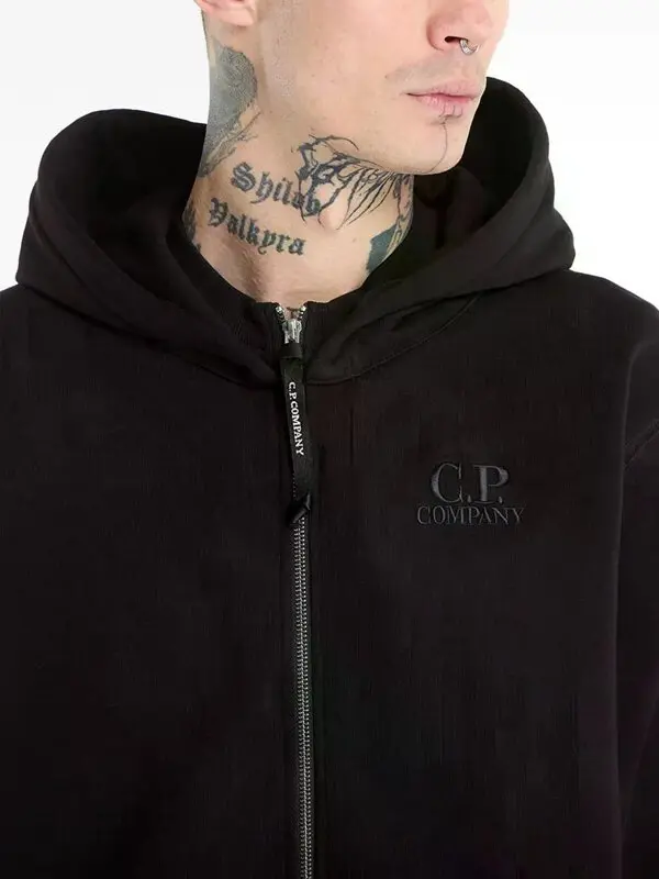 C.P. COMPANY Diagonal Raised Zip-up Cotton Hoodie - Black