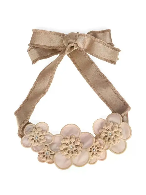 Red Valentino Floral Ribbon Necklace - Neutrals