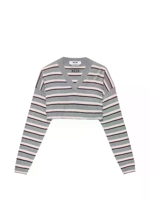 MSGM Striped V-neck Knitwear - Grey