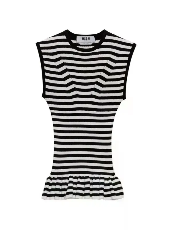 MSGM Striped Ruffled Top - Black