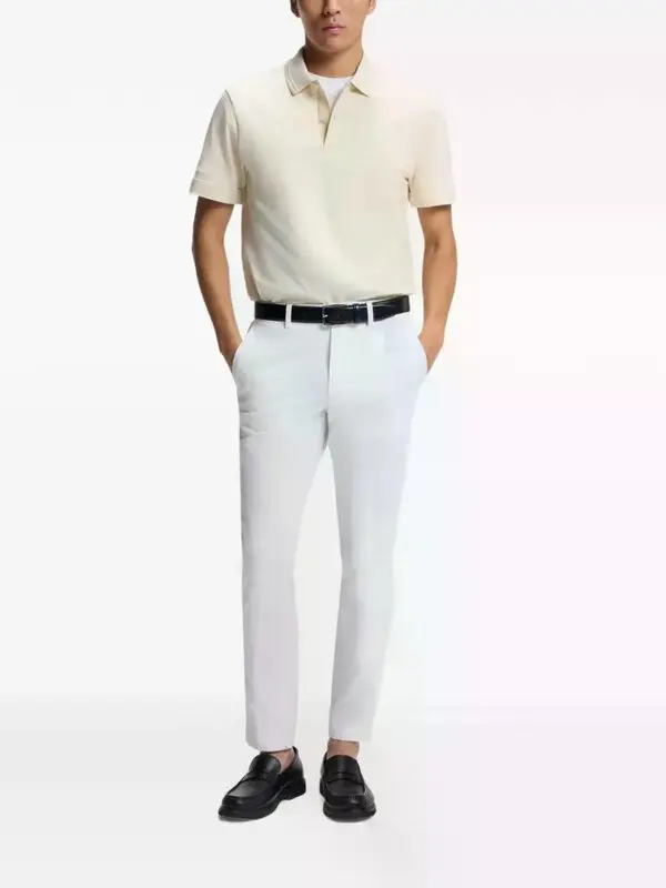 BOSS Monogram-placket Polo Shirt In A Cotton Blend - Neutrals