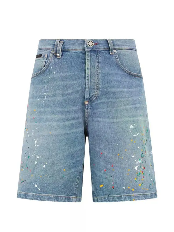 Philipp Plein Paint-splatter-effect Denim Shorts - Blue