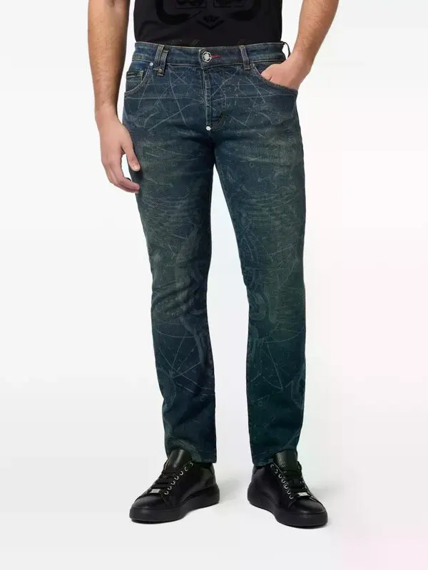 Philipp Plein Printed Straight-leg Jeans - Blue