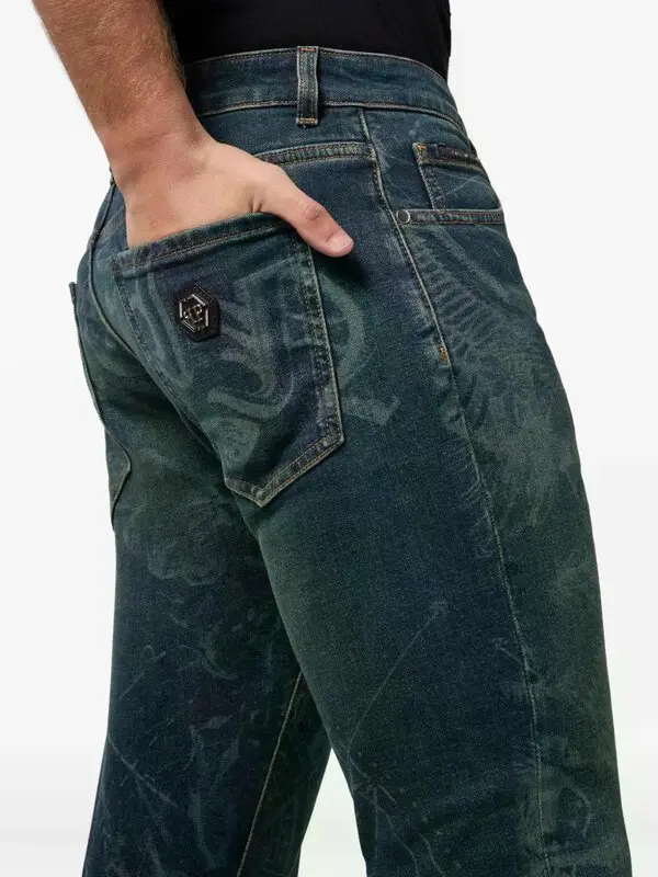 Philipp Plein Printed Straight-leg Jeans - Blue