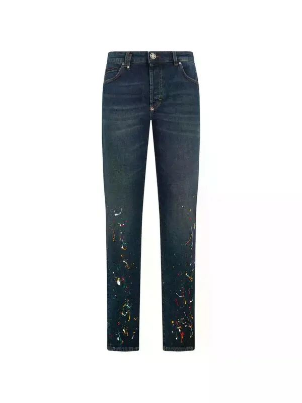 Philipp Plein Straight-leg Jeans With Paint Detail - Blue