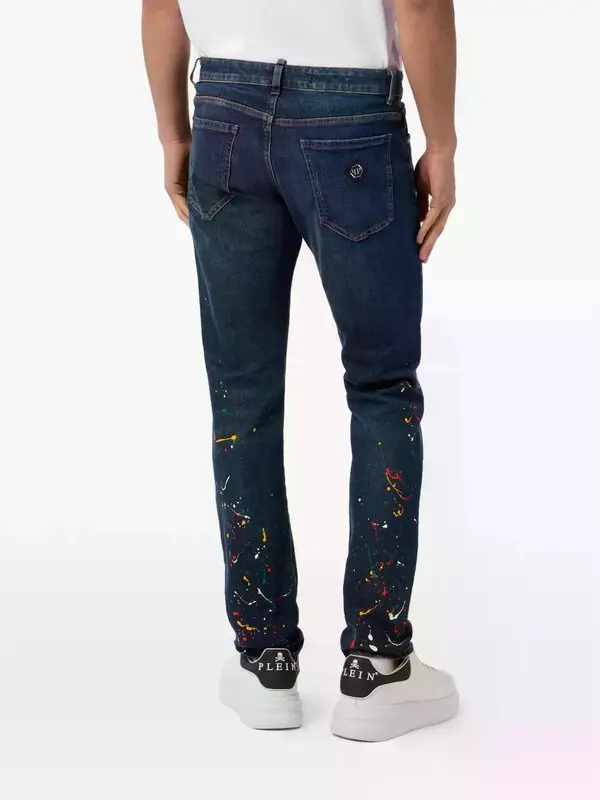 Philipp Plein Straight-leg Jeans With Paint Detail - Blue