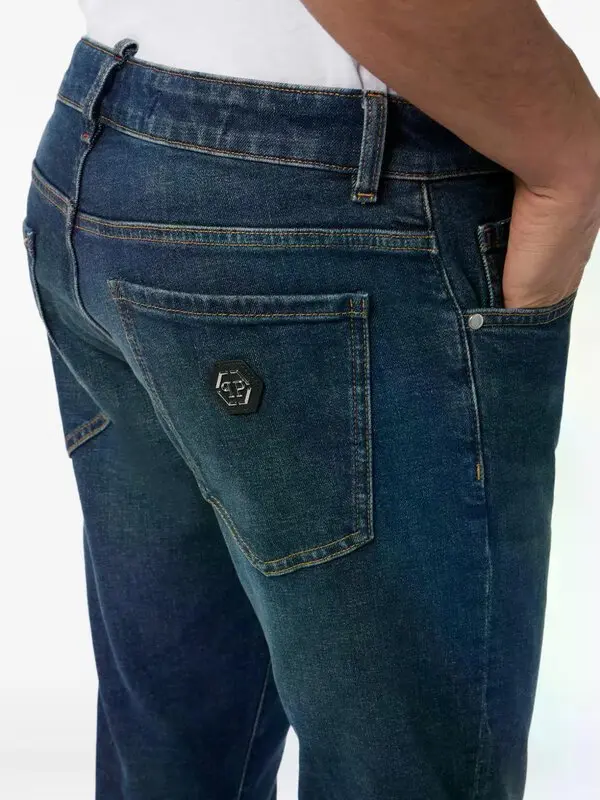 Philipp Plein Straight-leg Jeans With Paint Detail - Blue