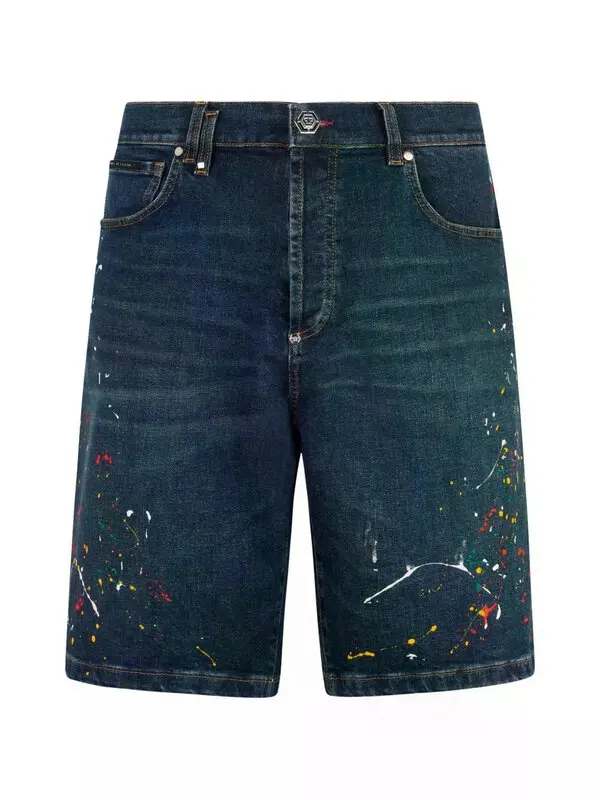 Philipp Plein Paint-splatter-effect Denim Shorts - Blue