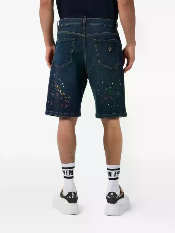 Philipp Plein Paint-splatter-effect Denim Shorts - Blue