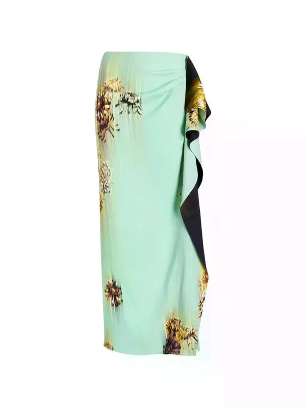 Proenza Schouler Cella Ruffled Printed Maxi Skirt - Green