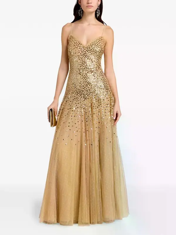 NEEDLE & THREAD Sequin-embellished Ruffled Maxi Dress - Neutrals