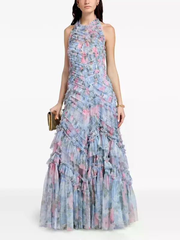 NEEDLE & THREAD Ruffled Floral-print Maxi Dress