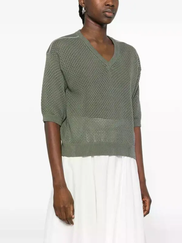 Peserico V-neck Open Knit Sweater - Green