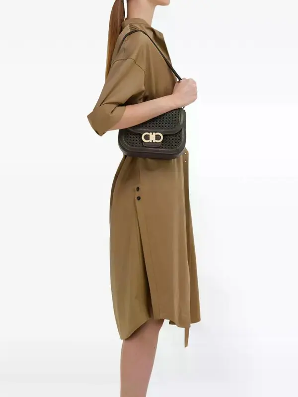 FERRAGAMO Double Gancini North-south Crossbody Bag - Brown