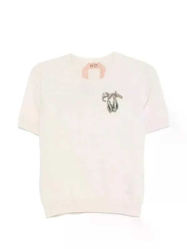 N°21 Brooch-detail T-shirt - Neutrals