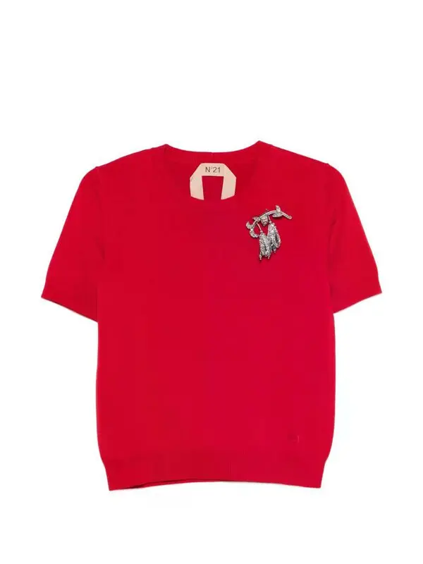 N°21 Brooch-detail T-shirt - Red