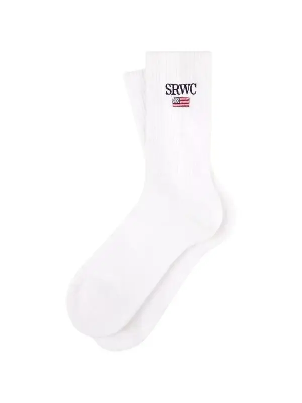 SPORTY & RICH Ribbed Logo Socks - White