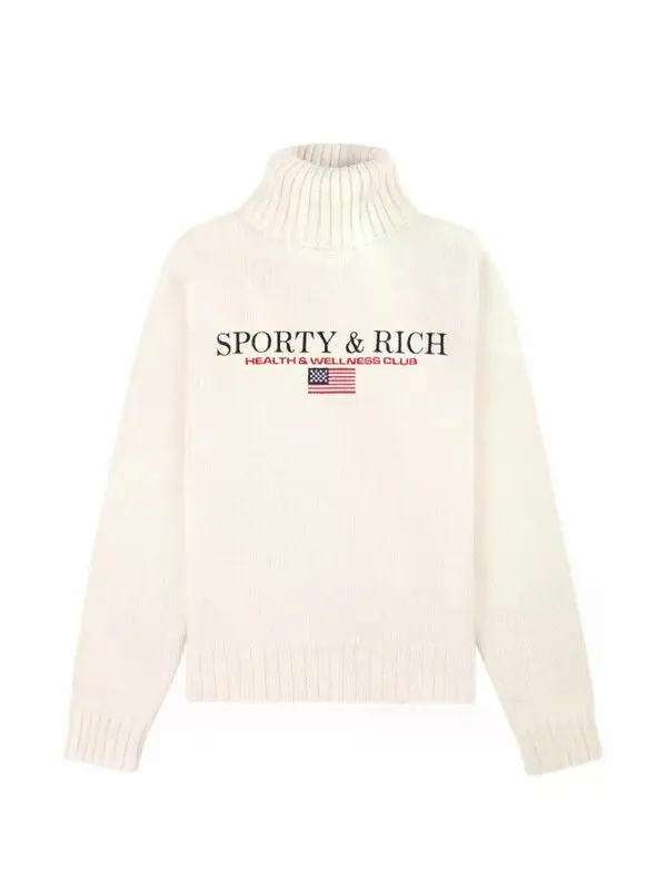 SPORTY & RICH Roll Neck Flag Jumper - Neutrals