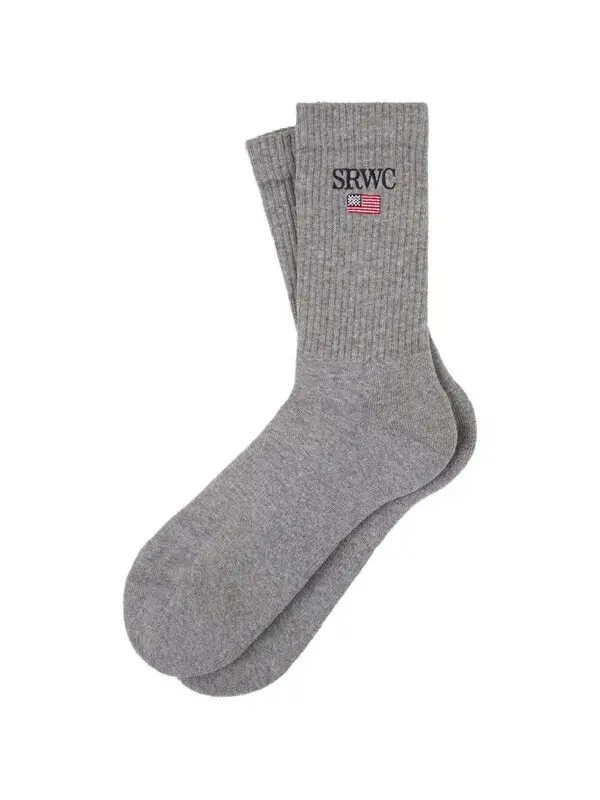 SPORTY & RICH Ribbed Flag Socks - Grey