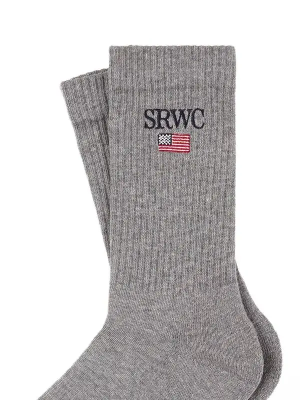 SPORTY & RICH Ribbed Flag Socks - Grey