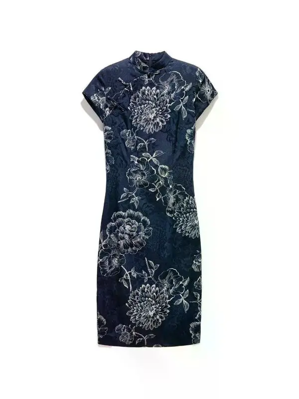 Shanghai Tang Floral Print Qipao Dress