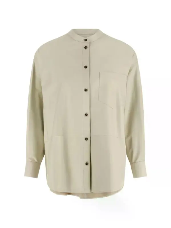 YVES SALOMON Mandarin-collar Pocket Leather Shirt - Neutrals