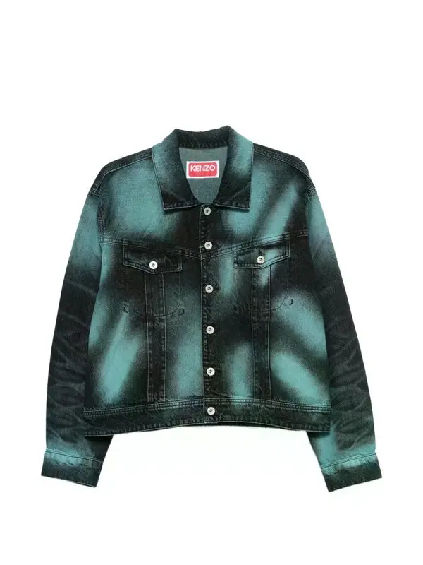 Kenzo Stained-effect Denim Jacket - Green