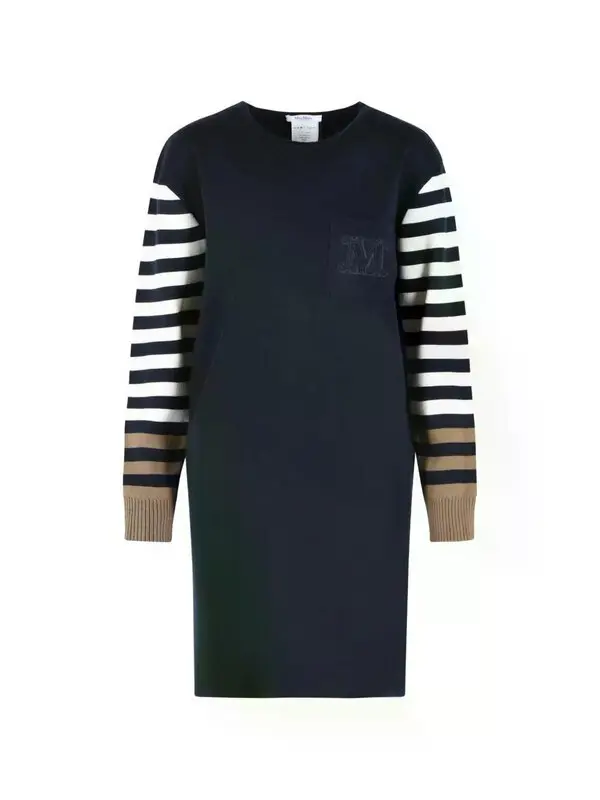 Max Mara Stripeds-sleeves Pocket Wool Sweater Dress - Blue