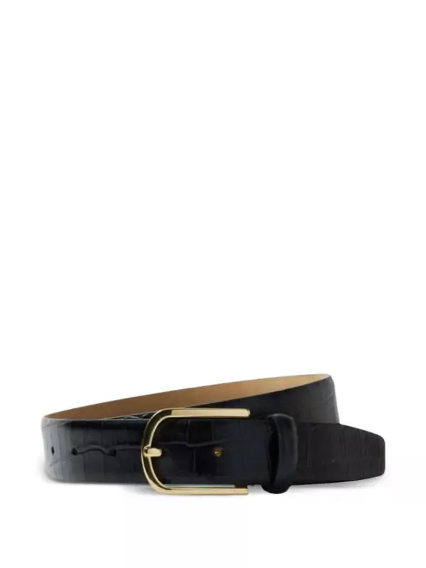 SELECTED Croc-effect Buckle Belt - Black